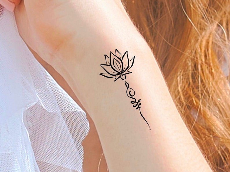 Lotus Unalome Temporary Tattoo - Etsy