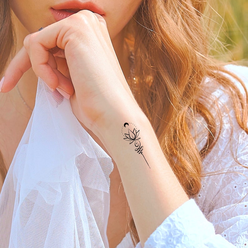 Lotus Moon Unalome Temporary Tattoo - Etsy