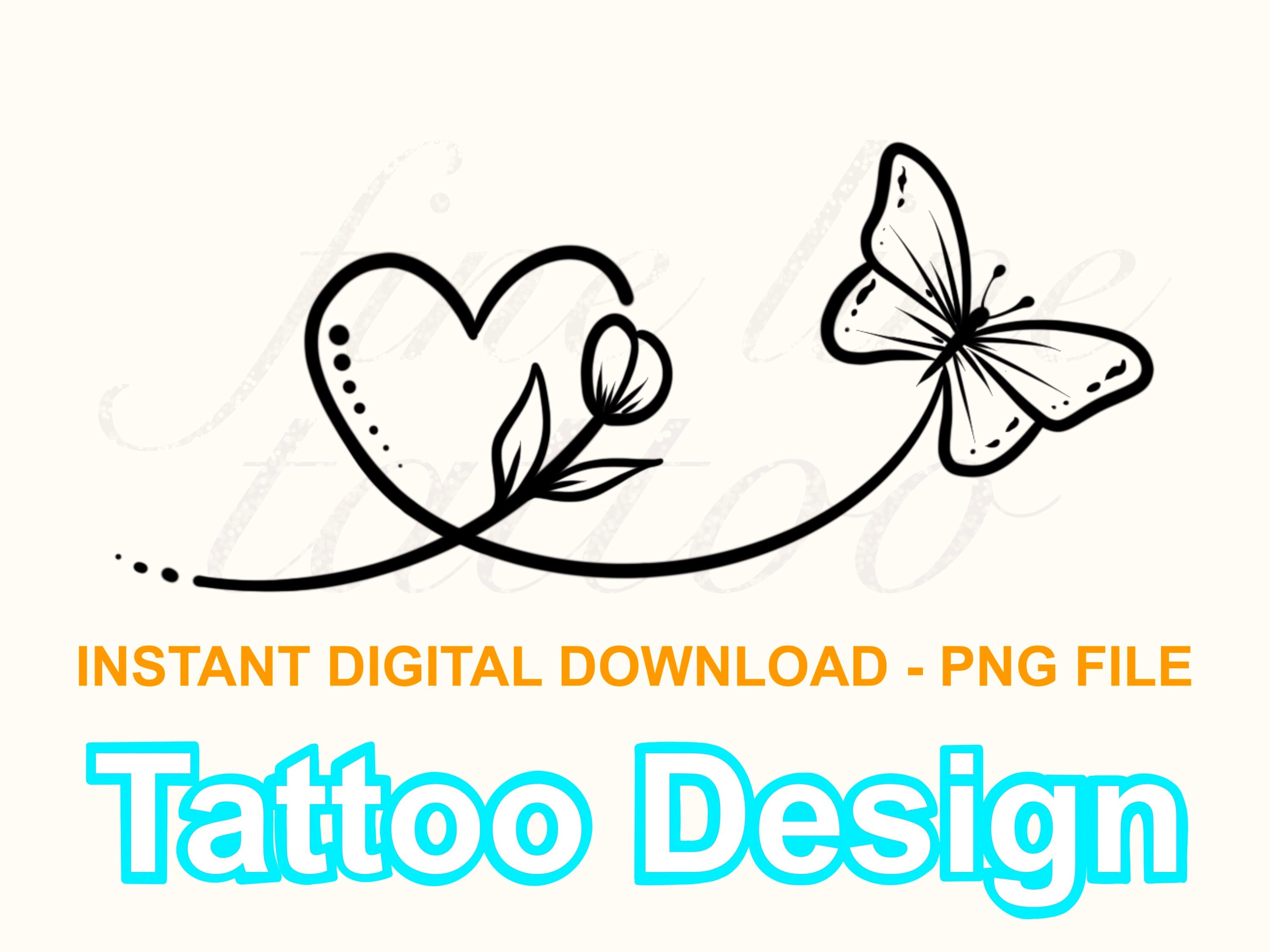 Butterfly Heart Tattoo Design Digital Download PNG - Etsy UK