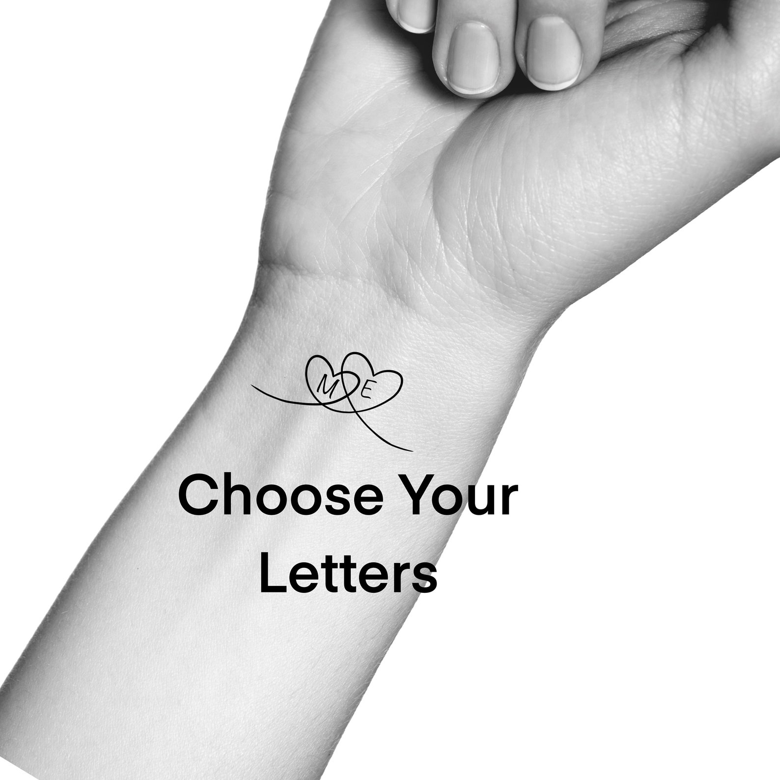 Custom Heart Initials Temporary Tattoo / Custom Heart Letters Tattoo - Etsy