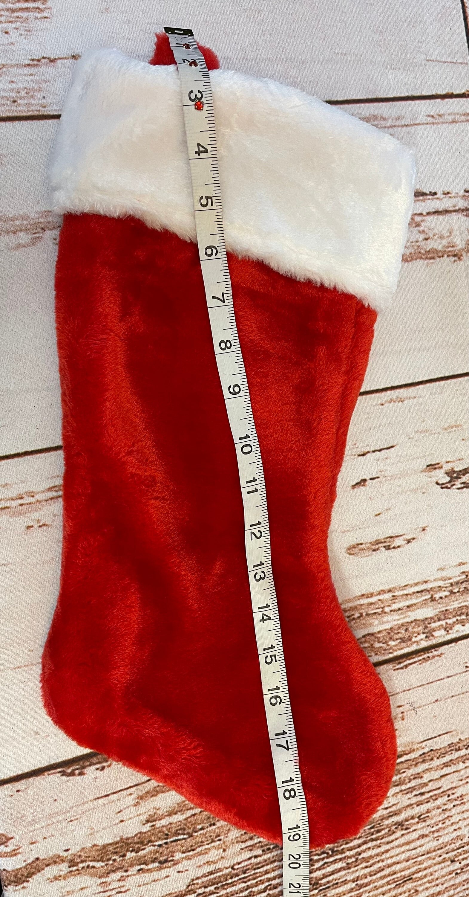 Red and White Plush Christmas Stocking, Custom Embroidered Christmas ...