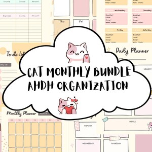 UNDATED Cute Cat Themed Monthly ADHD Planner Digital & - Etsy