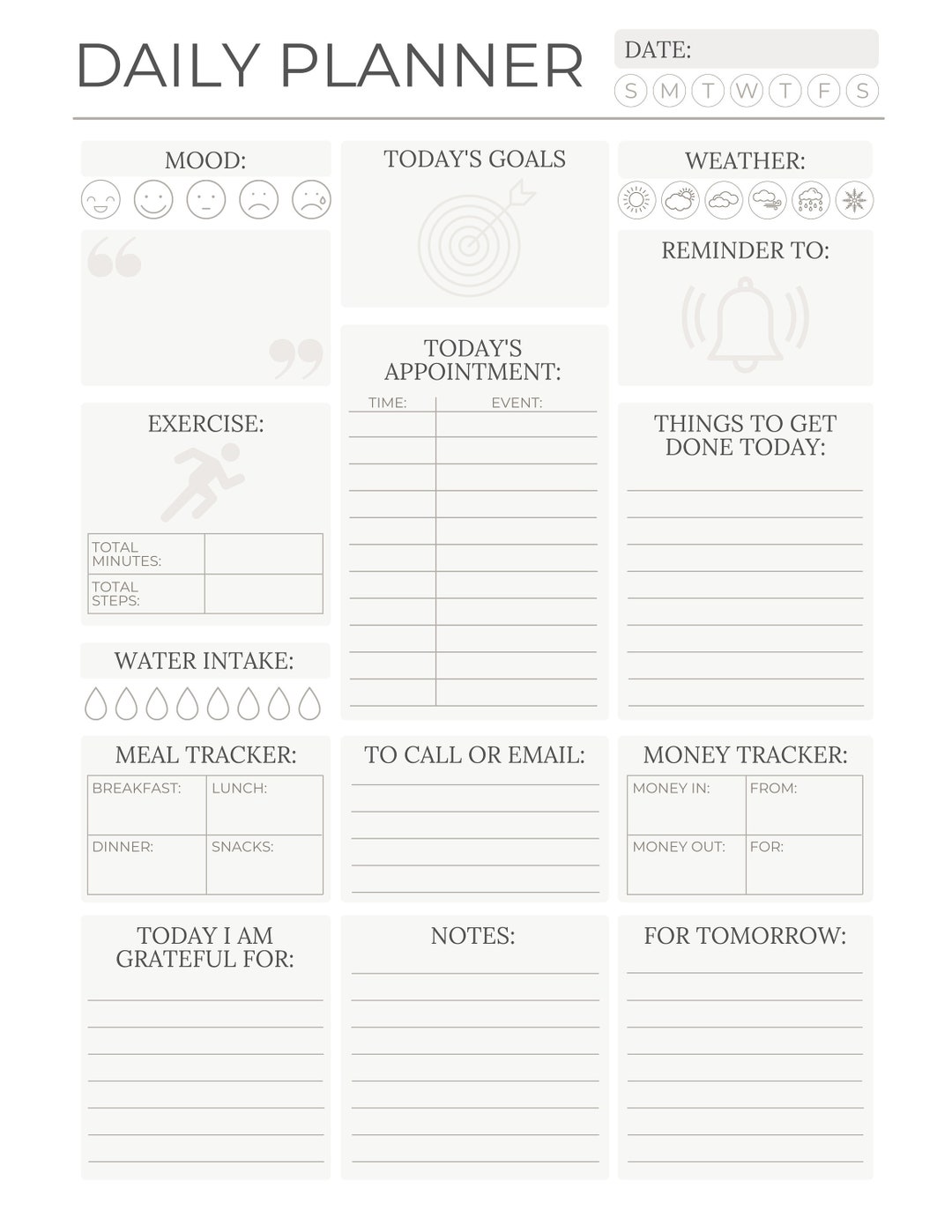 Minimalistic Daily Planner Printable Instant Download - Etsy