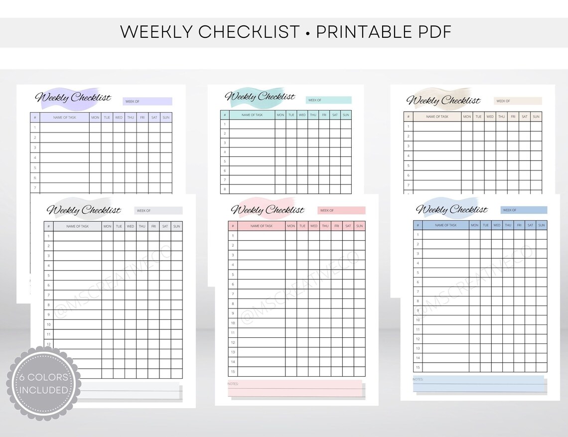 Weekly Checklist Printable | Weekly to Do List Checklist | Weekly List ...