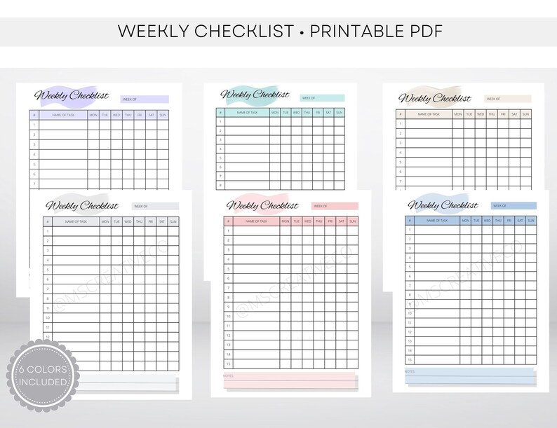 Weekly Checklist Printable | Weekly to Do List Checklist | Weekly List ...