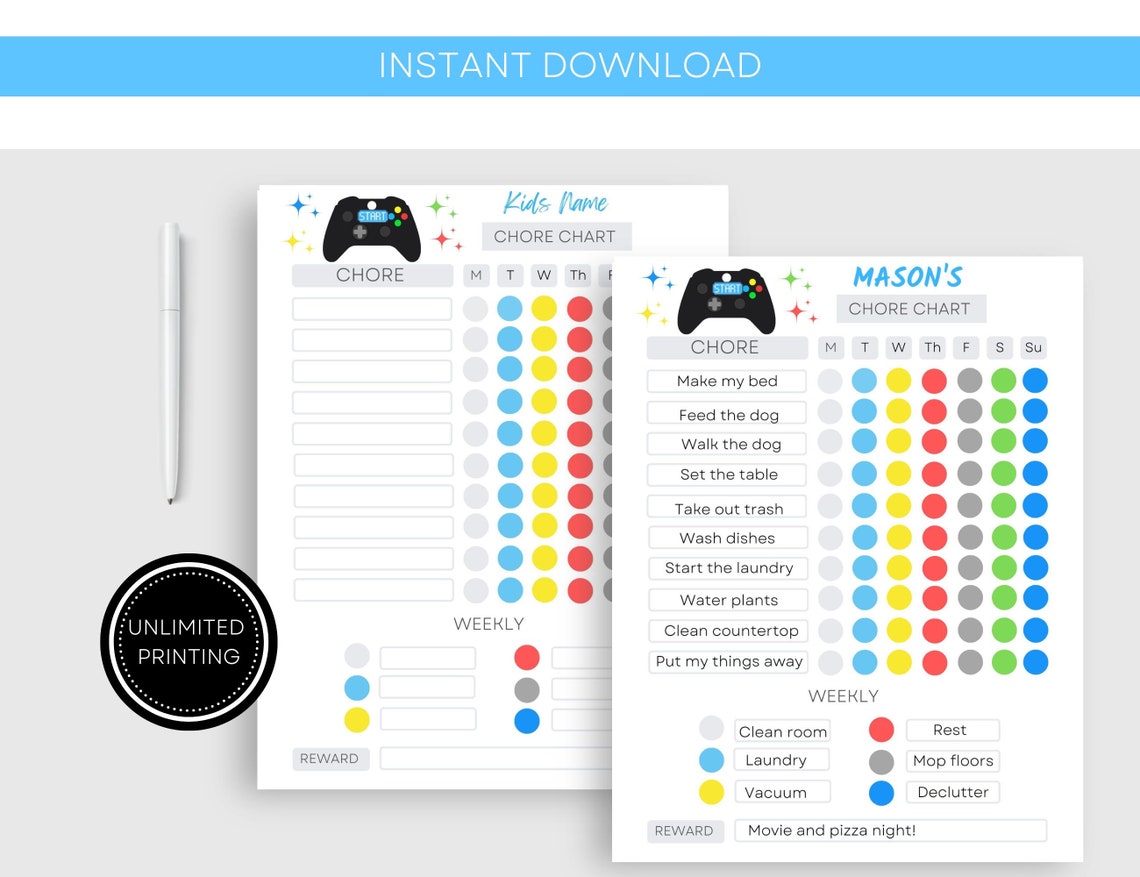 Boys Chore Chart | Video Game Chore Chart | Editable | Kid's Schedule ...