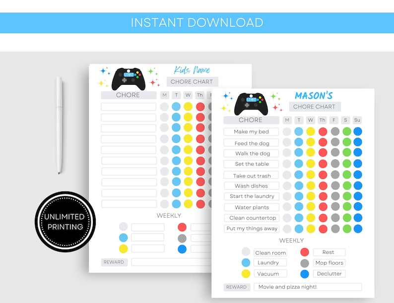 Boys Chore Chart | Video Game Chore Chart | Editable | Kid's Schedule ...