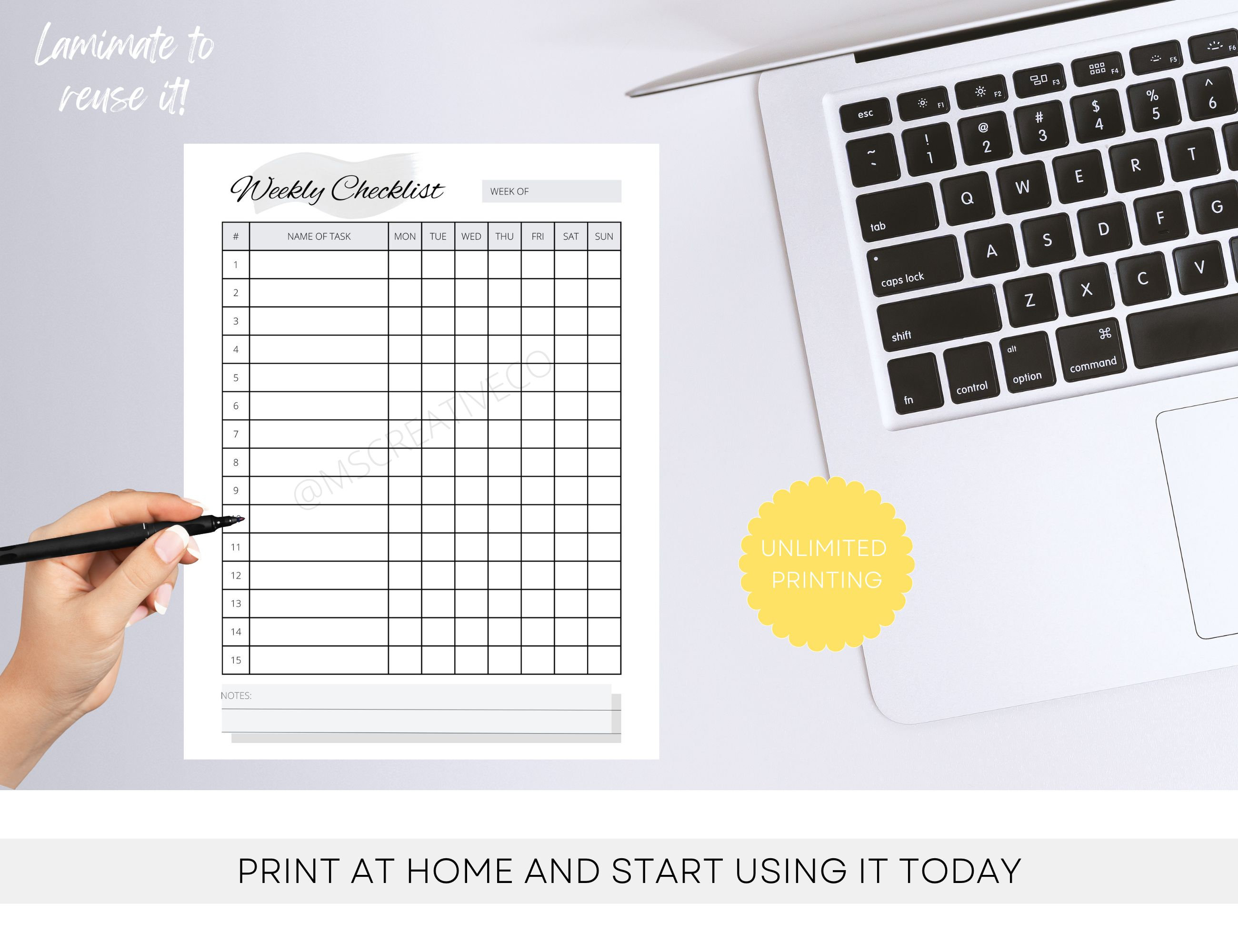 Weekly Checklist Printable | Weekly to Do List Checklist | Weekly List ...