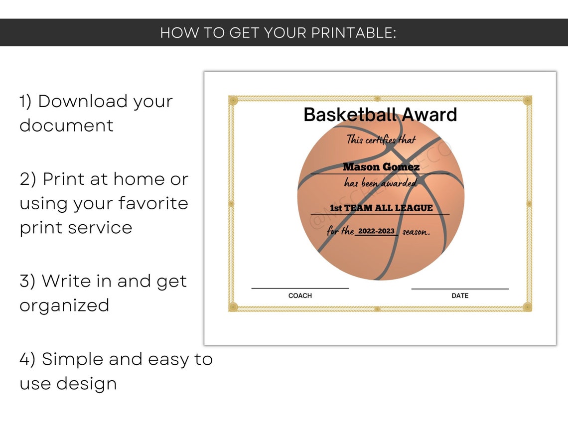 Basketball Certificate Sports Certificates Sports Award Certificates ...