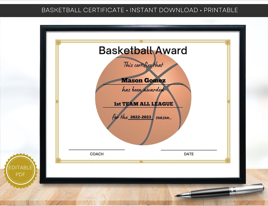 Basketball Certificate Sports Certificates Sports Award Certificates ...
