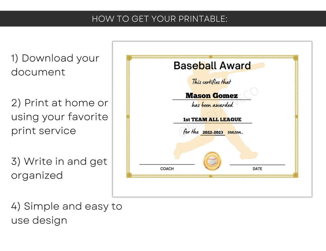 Baseball Certificate Sports Certificates Sports Award Certificates ...