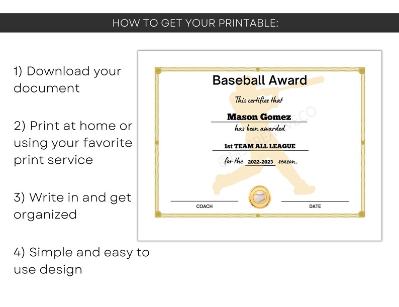 Baseball Certificate Sports Certificates Sports Award Certificates ...