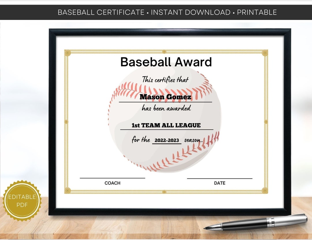 Baseball Certificate Sports Certificates Sports Award Certificates ...