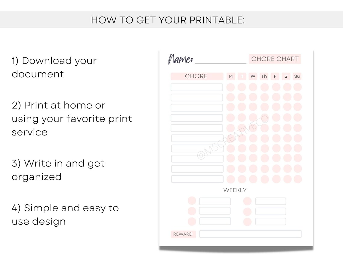 Kids Chore Chart Modern Chore Chart Editable Kid's - Etsy
