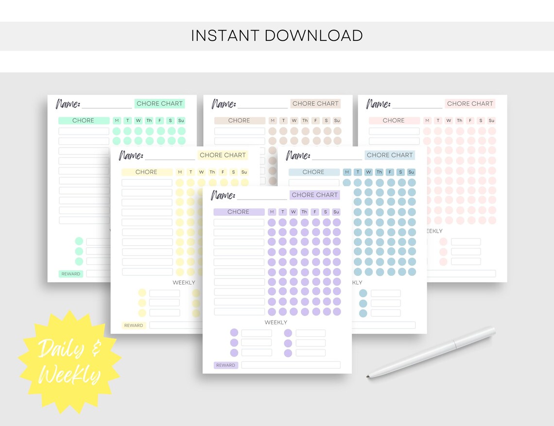 Kids Chore Chart Modern Chore Chart Editable Kid's Schedule Printable ...