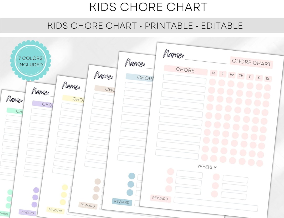 Kids Chore Chart | Modern Chore Chart | Editable | Kid's Schedule ...