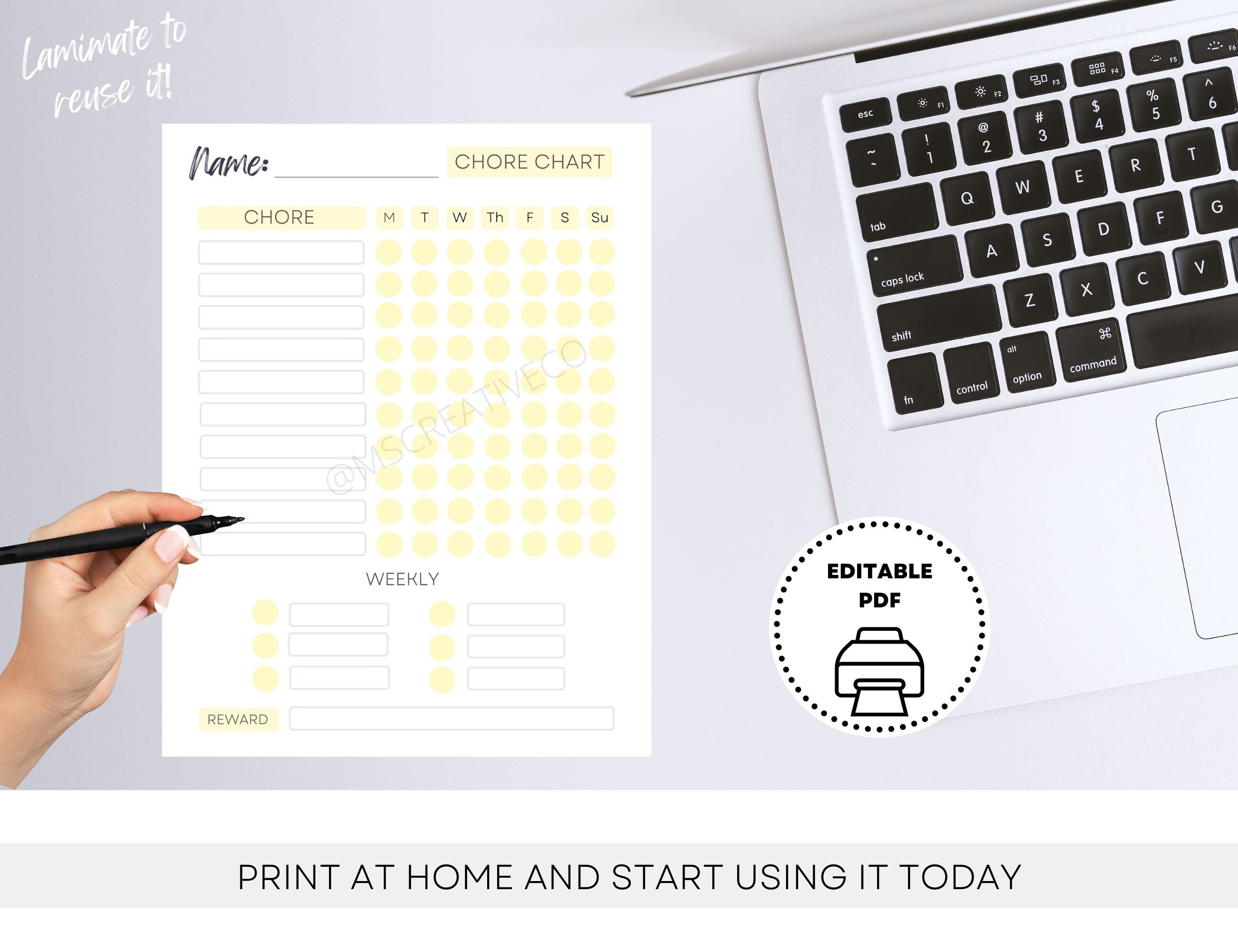 Kids Chore Chart Modern Chore Chart Editable Kid's Schedule Printable ...