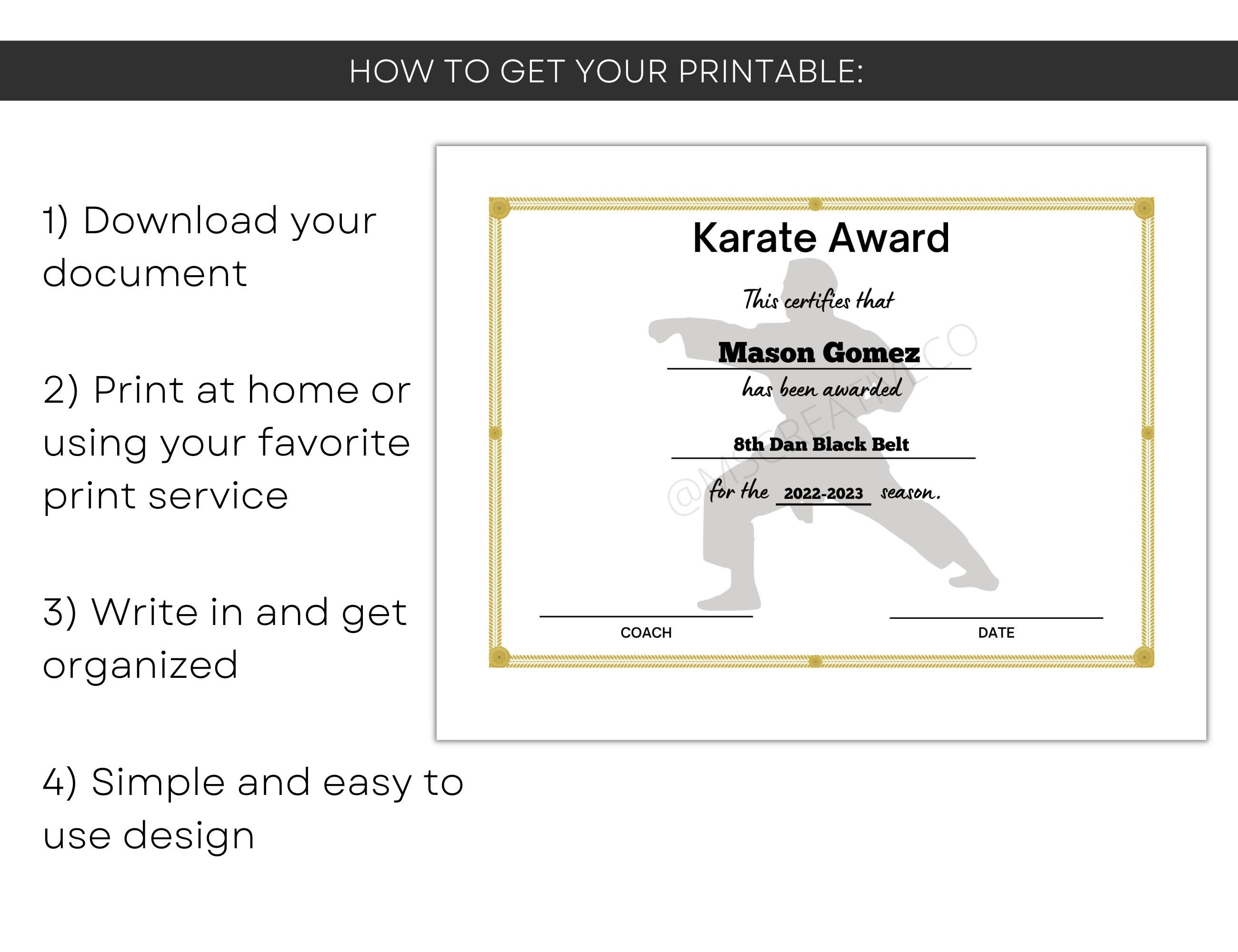 Karate Certificate Sports Certificates Sports Award - Etsy