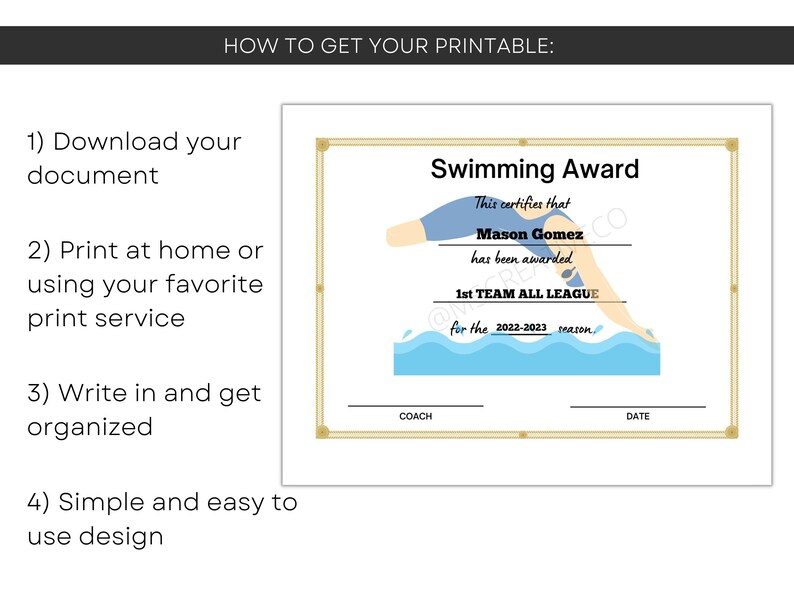 Swimming Certificate Sports Certificates Sports Award Certificates ...