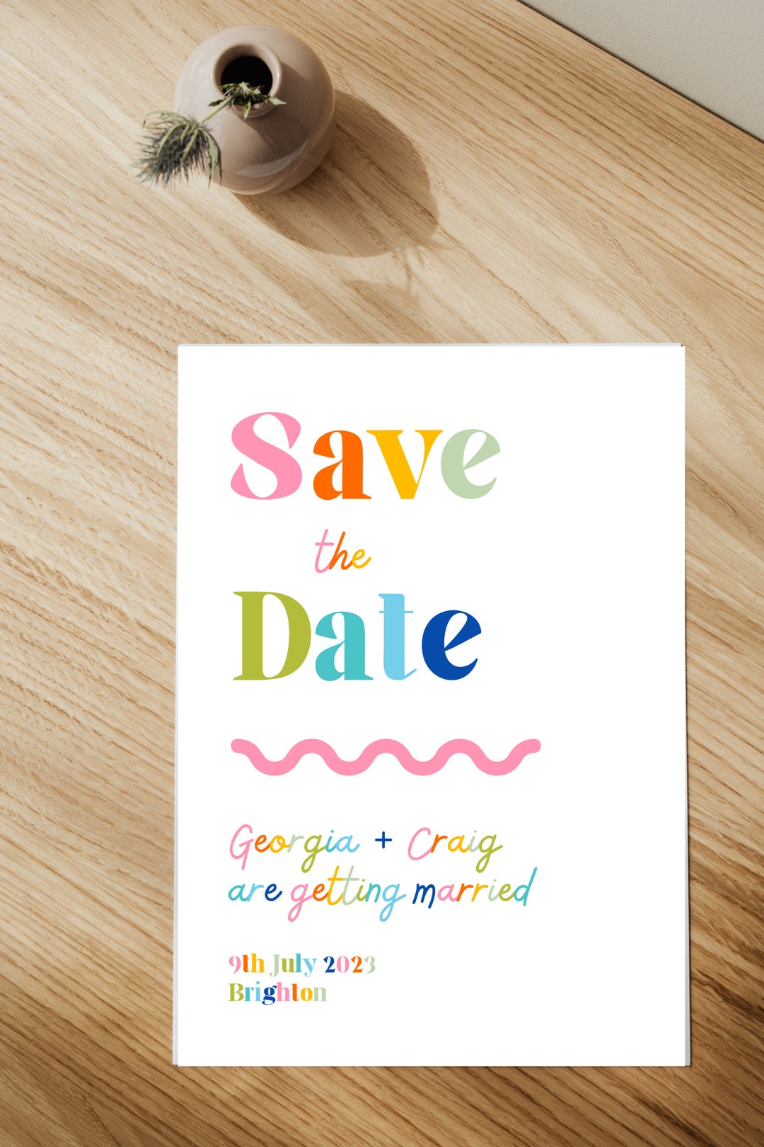 Colourful Rainbow Save the Date Template - Etsy