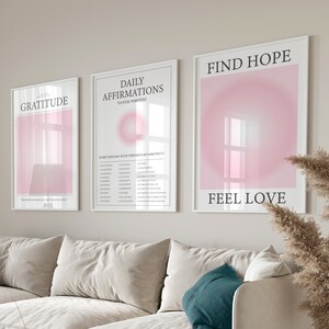 Pink Positive Aura Poster Set of 3 Affirmation Poster Gratitude Love ...