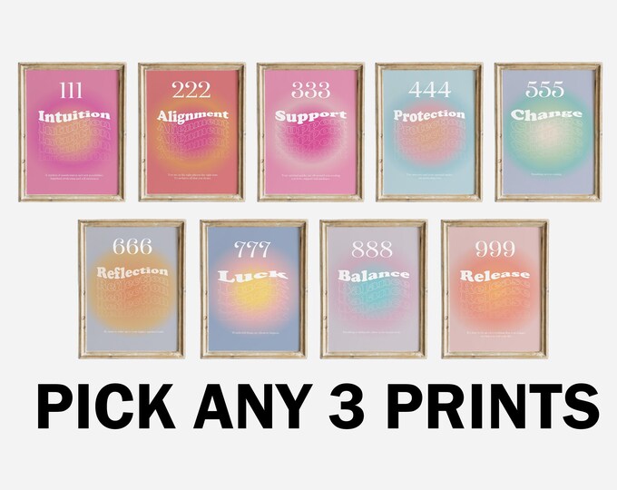 Angel Number Set of 9 Aura Poster Angel Number Decor Gradient Spiritual ...