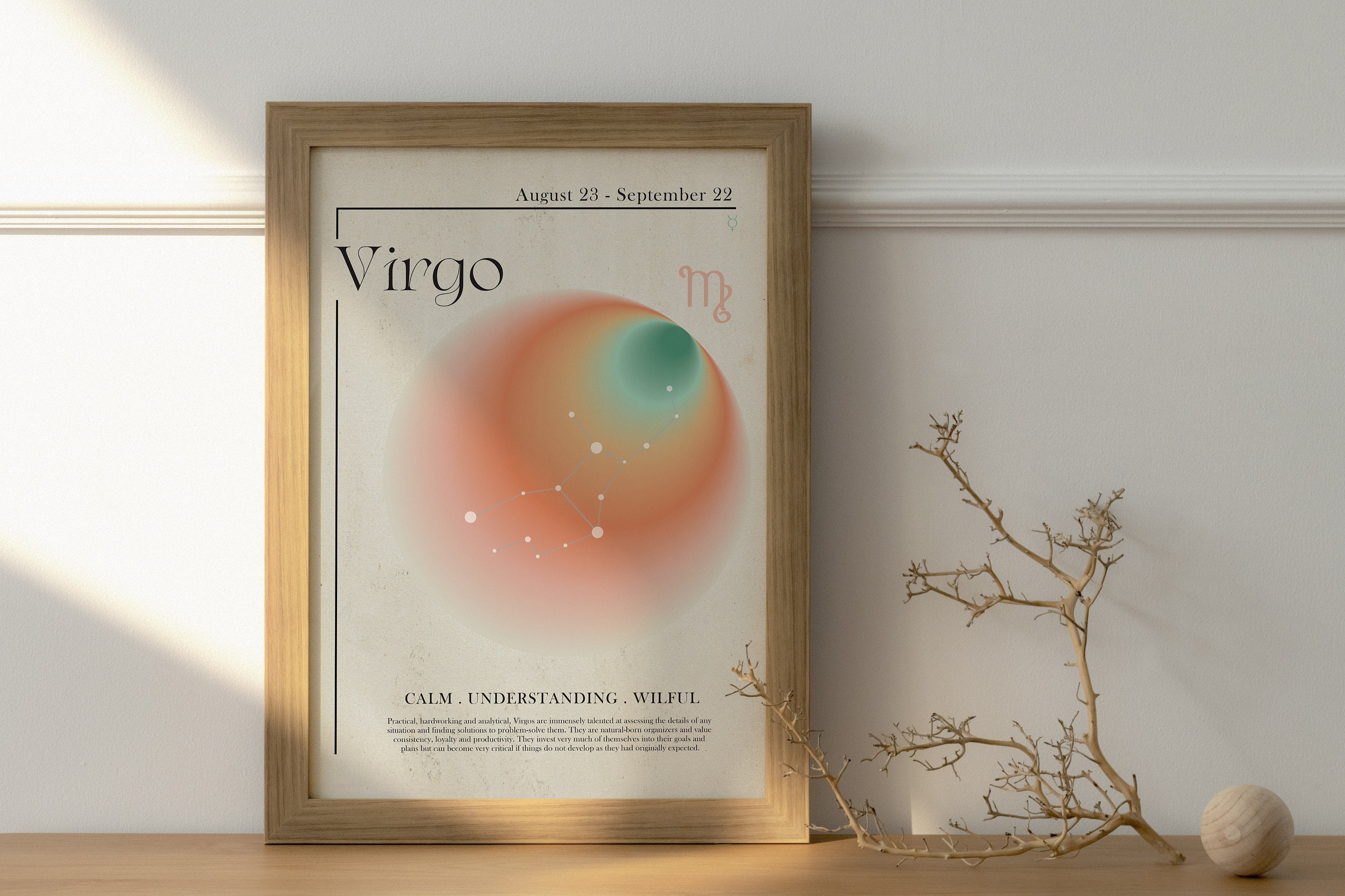 Virgo Art Print Zodiac Aura Poster Grainy Gradient Star Sign Aura Print ...
