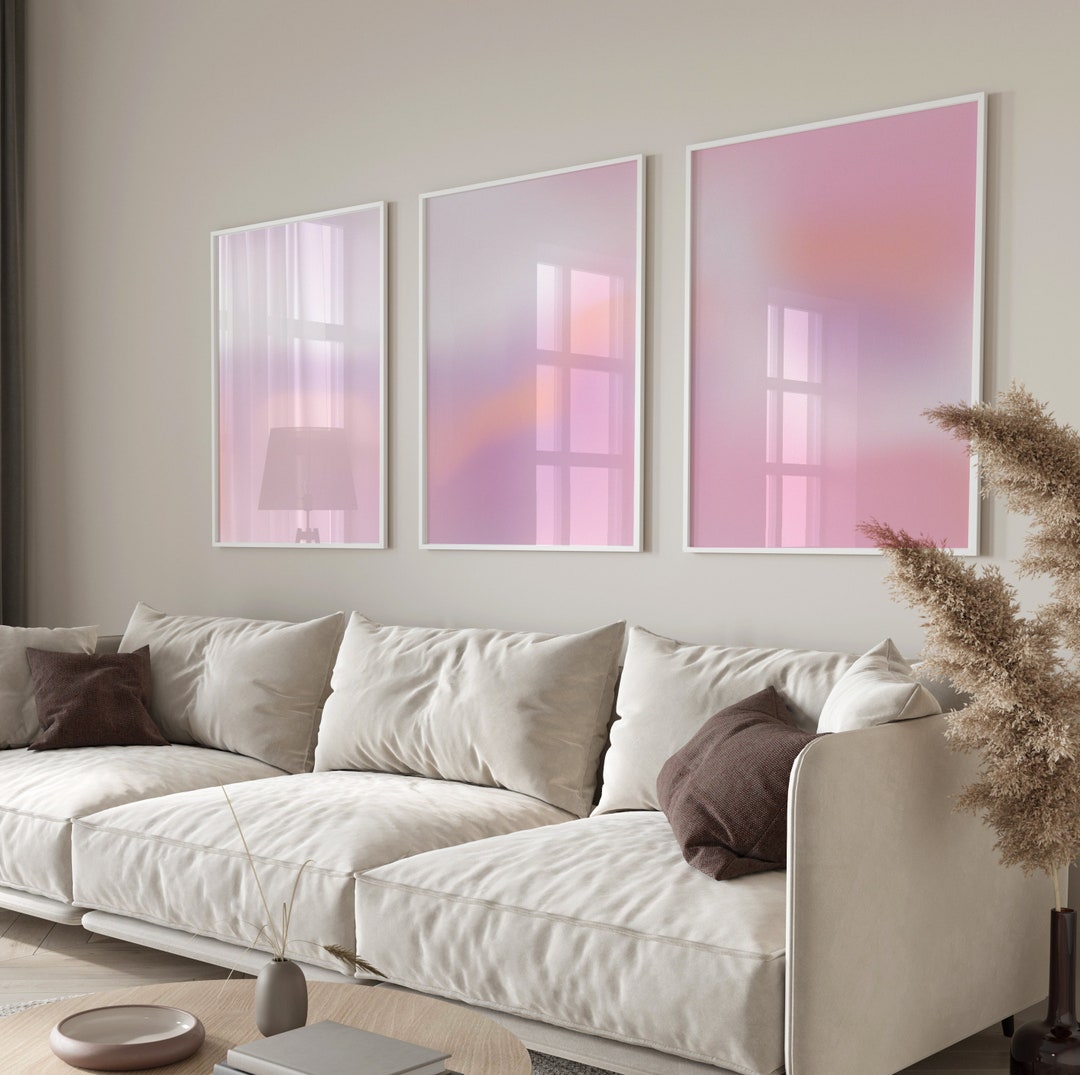 Pink Aura Poster Gradient Tryptic Wall Art Abstract Pink Stretched ...