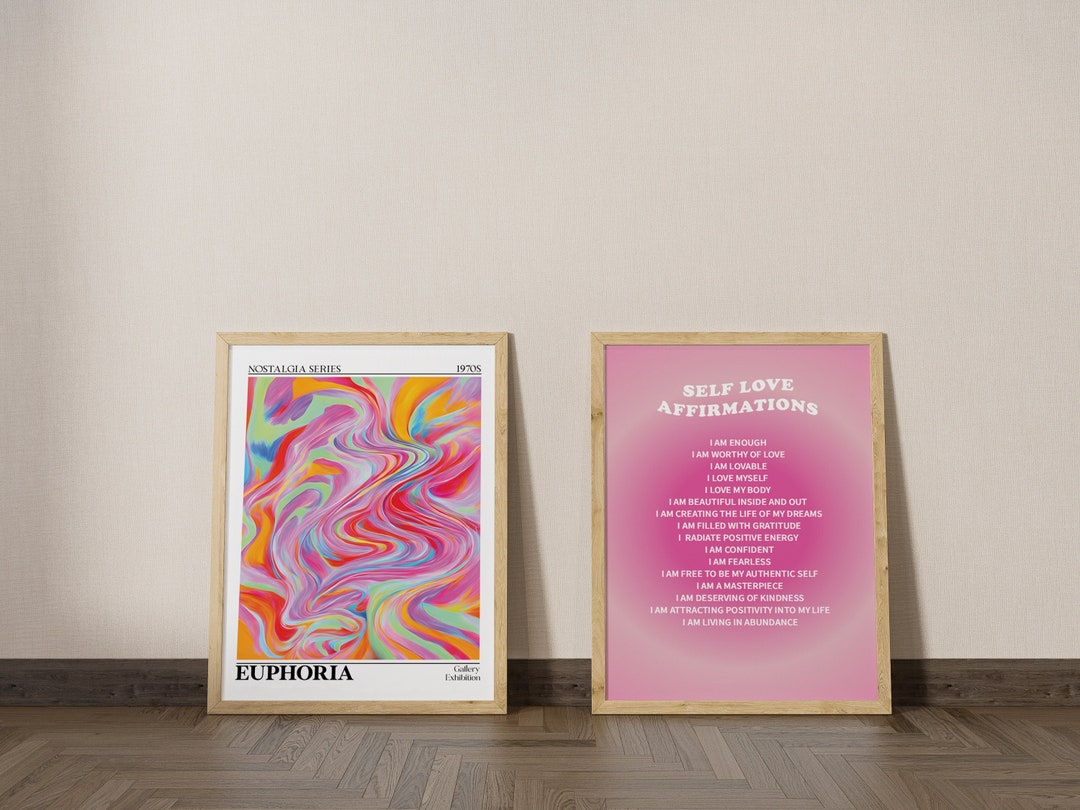 Euphoria Poster Aura Poster Set of 2 Pink Self Love Affirmations Poster ...