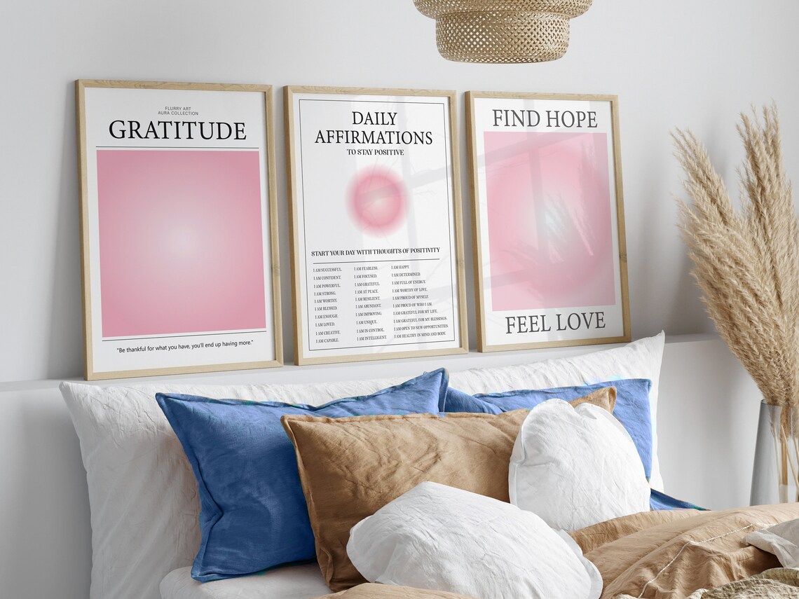 Pink Positive Aura Poster Set of 3 Affirmation Poster - Etsy