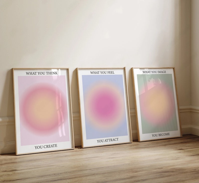 Pink Positive Aura Poster Set of 3 Affirmation Poster Balance - Etsy