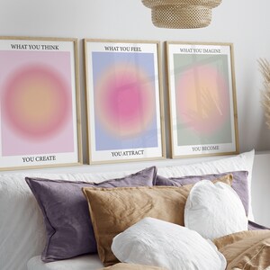 Pink Positive Aura Poster Set of 3 Affirmation Poster Balance Love ...