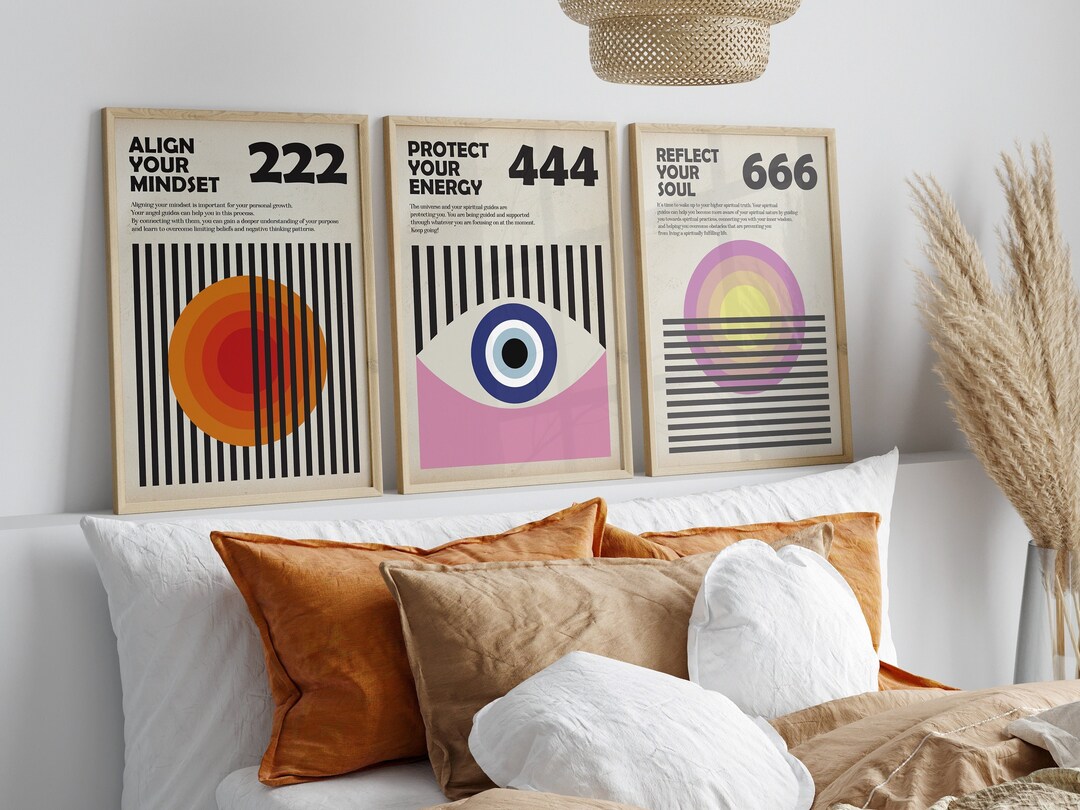 Angel Number Poster 222 444 666 Bauhaus Style Set of 3 - Etsy Canada