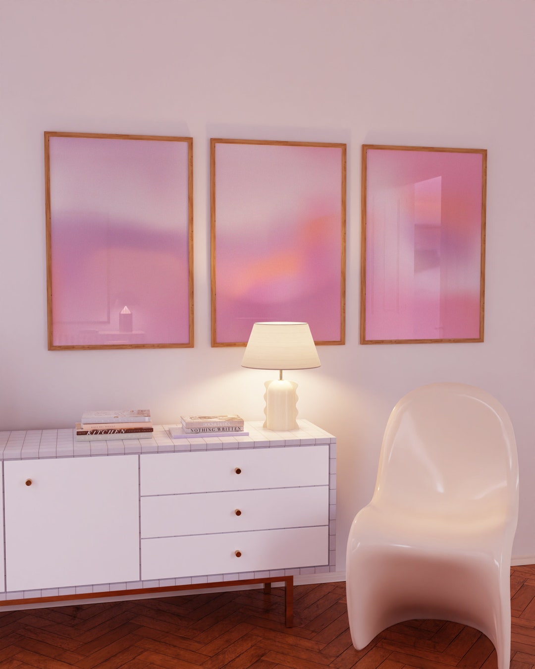 Pink Aura Poster Gradient Tryptic Wall Art Abstract Pink - Etsy