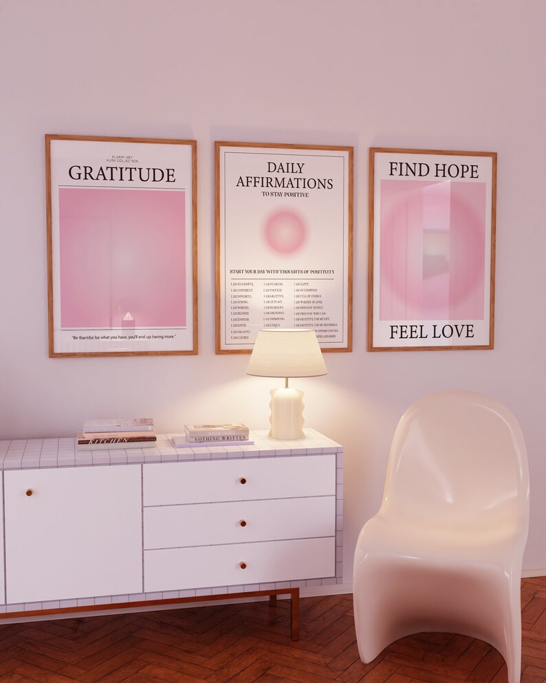 Pink Positive Aura Poster Set of 3 Affirmation Poster - Etsy