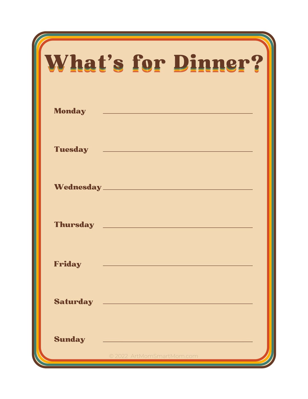 What's for Dinner? Weekly Menu Poster Digital Download - PDF Download ...