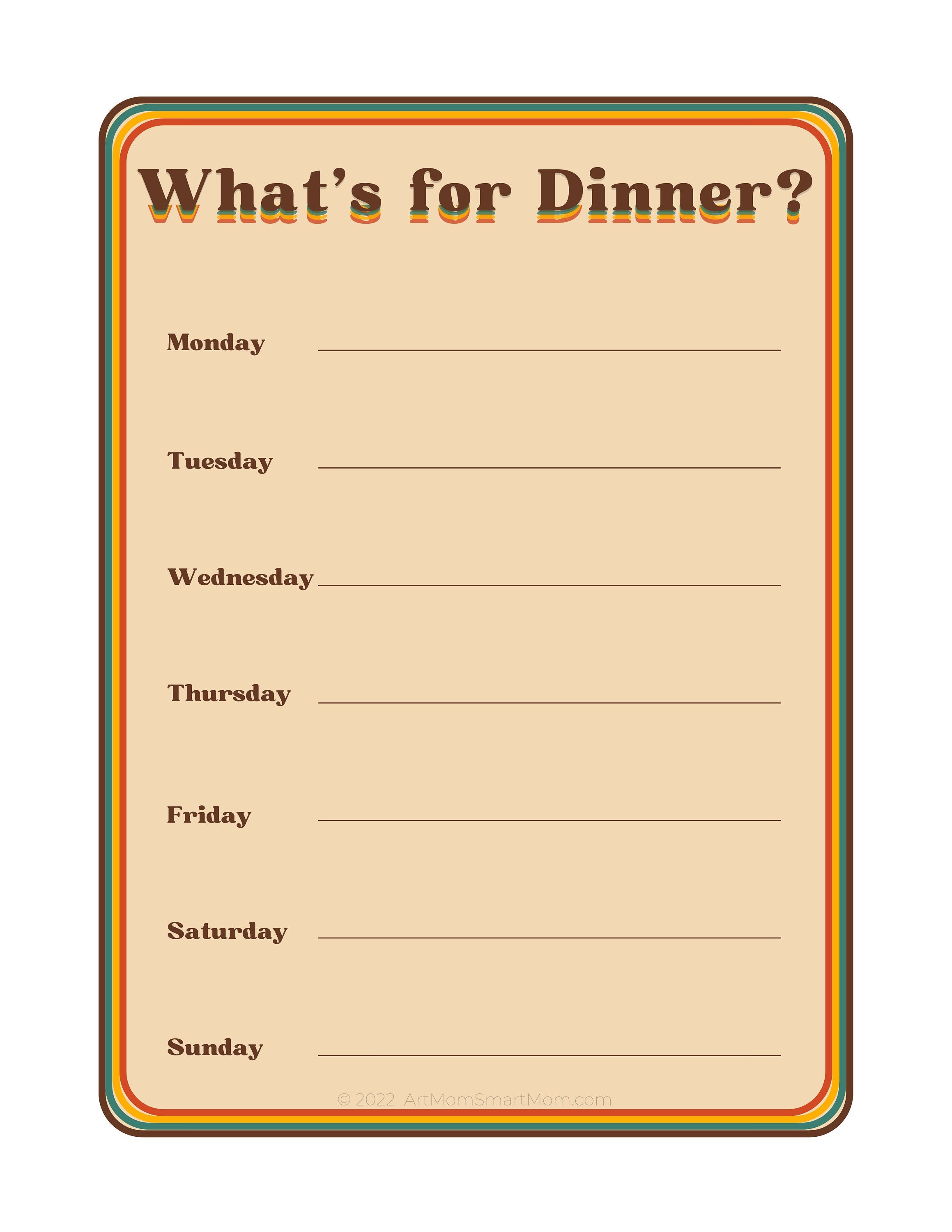 What's for Dinner Weekly Menu Poster Digital Download PDF Download ...