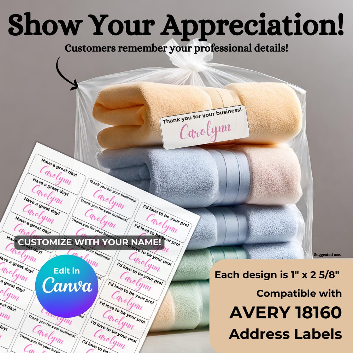 CUSTOM Printable Thank You Sticker - Editable Canva Template - Laundry ...