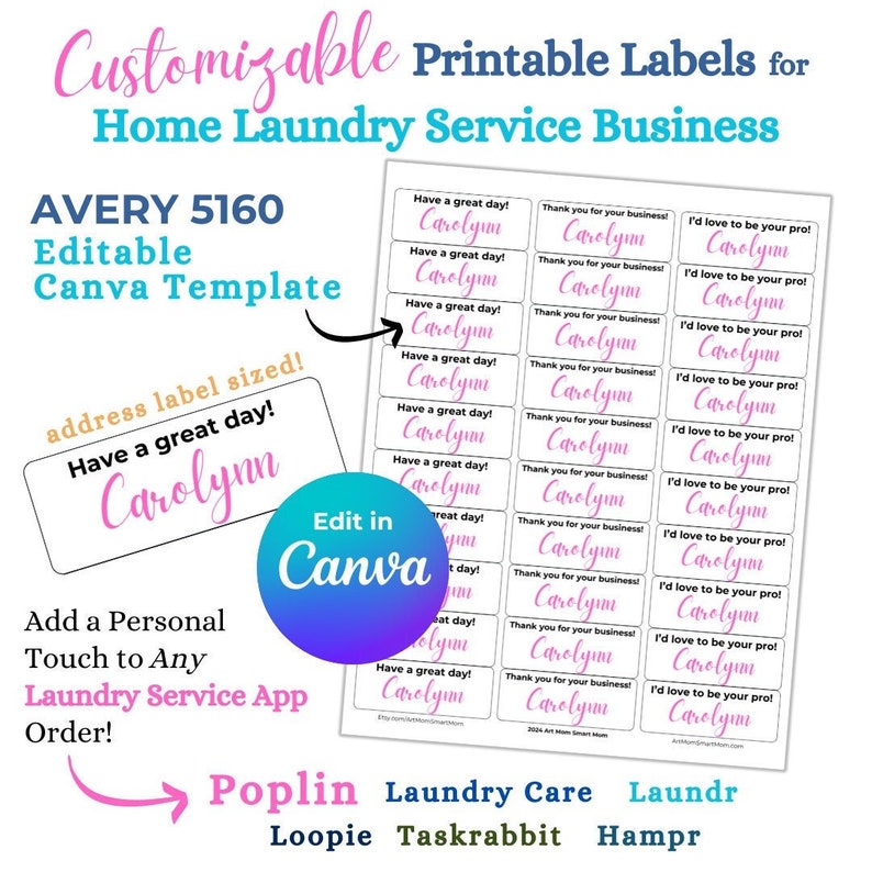 CUSTOM Printable Thank You Sticker - Editable Canva Template - Laundry ...
