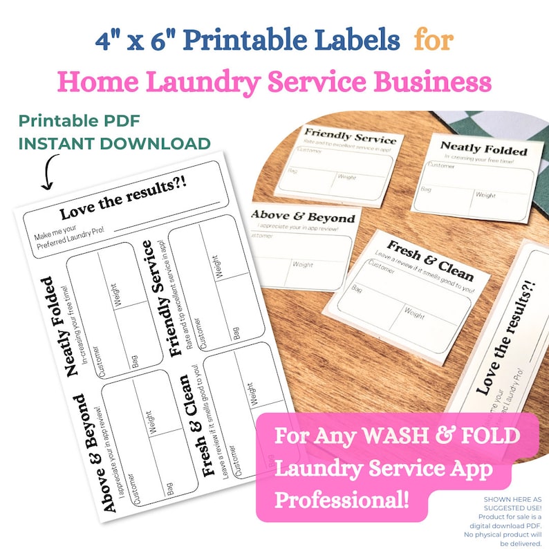 Printable 2 Labels for WASH & FOLD Business Laundry Service App Bag ...