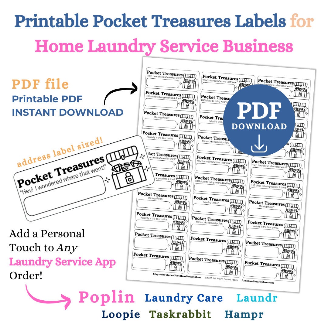 Pocket Treasures - Printable Property Labels for WASH & FOLD Laundry ...