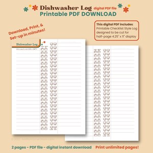 Dishwasher Log Chore Chart for Dishes - Retro Printable PDF Download ...