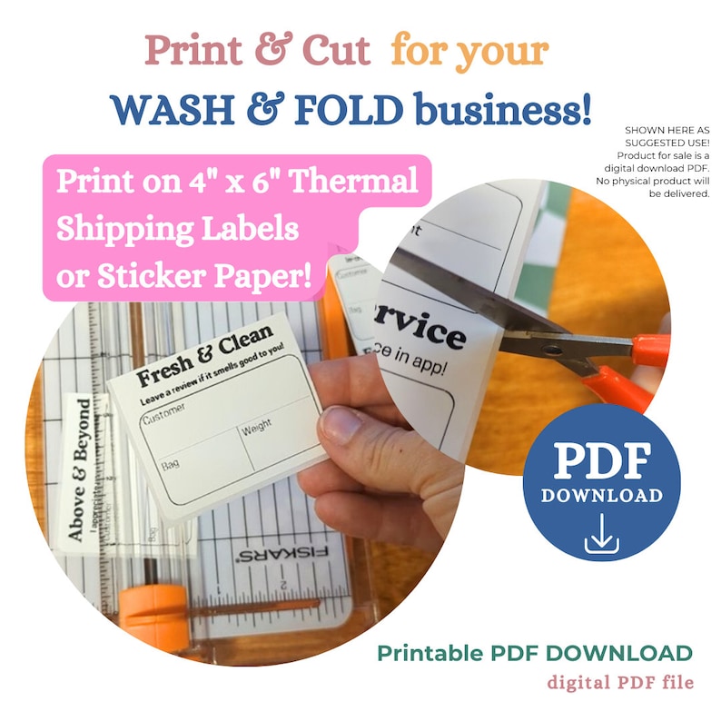Printable 2" Labels for WASH & FOLD Business - Laundry Service App Bag ...