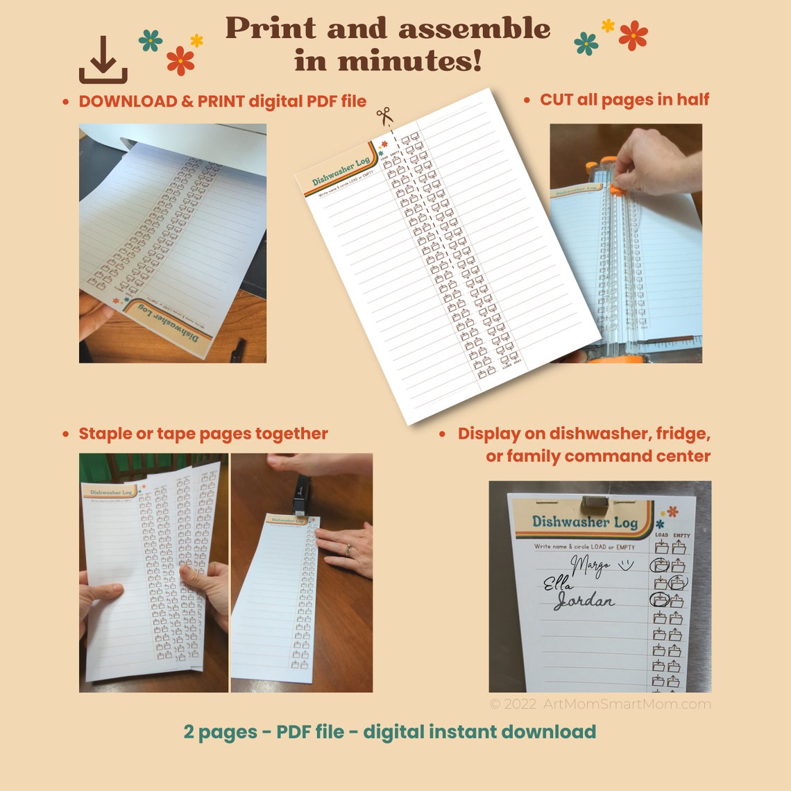Dishwasher Log Chore Chart for Dishes - Retro Printable PDF Download ...