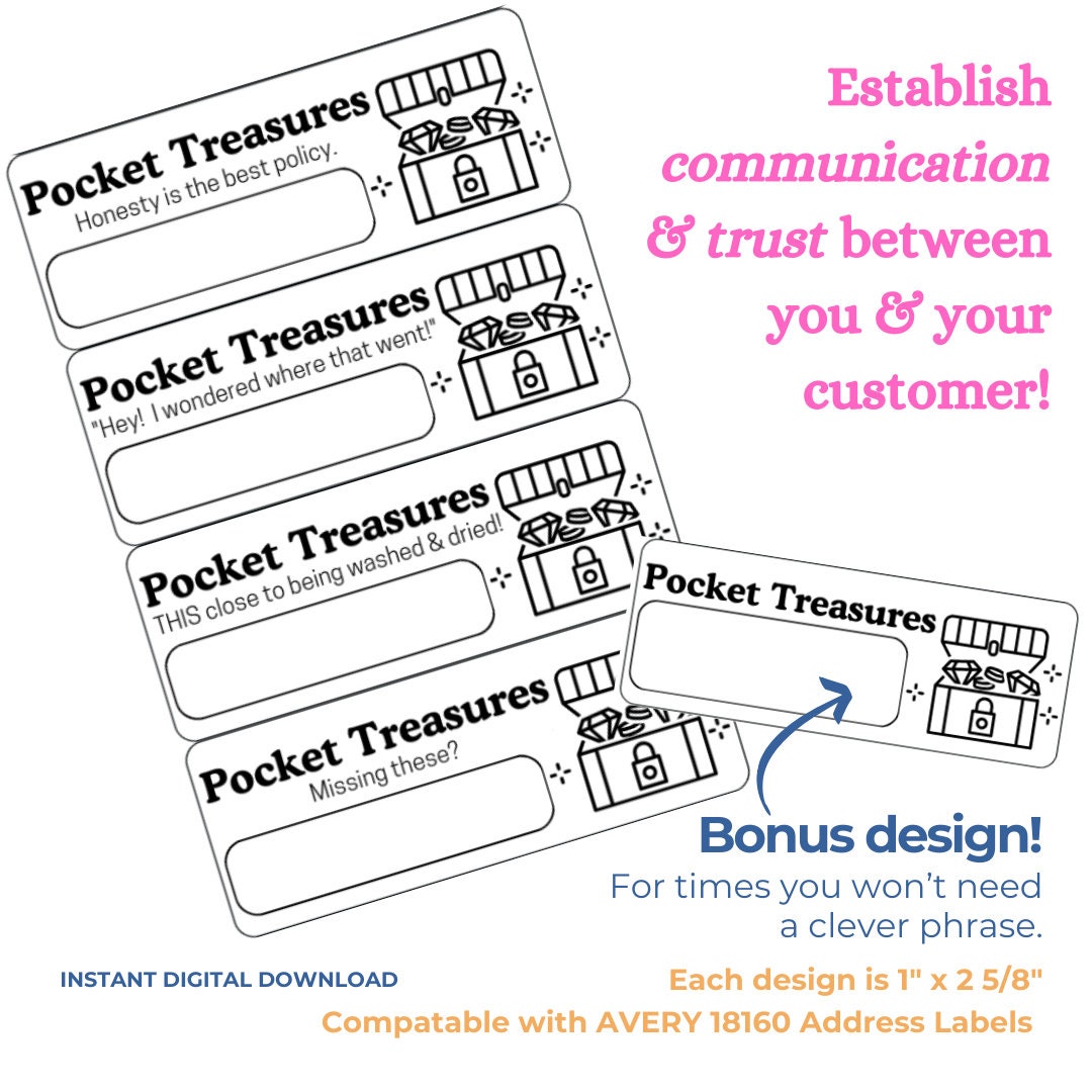Pocket Treasures - Printable Property Labels for WASH & FOLD Laundry ...