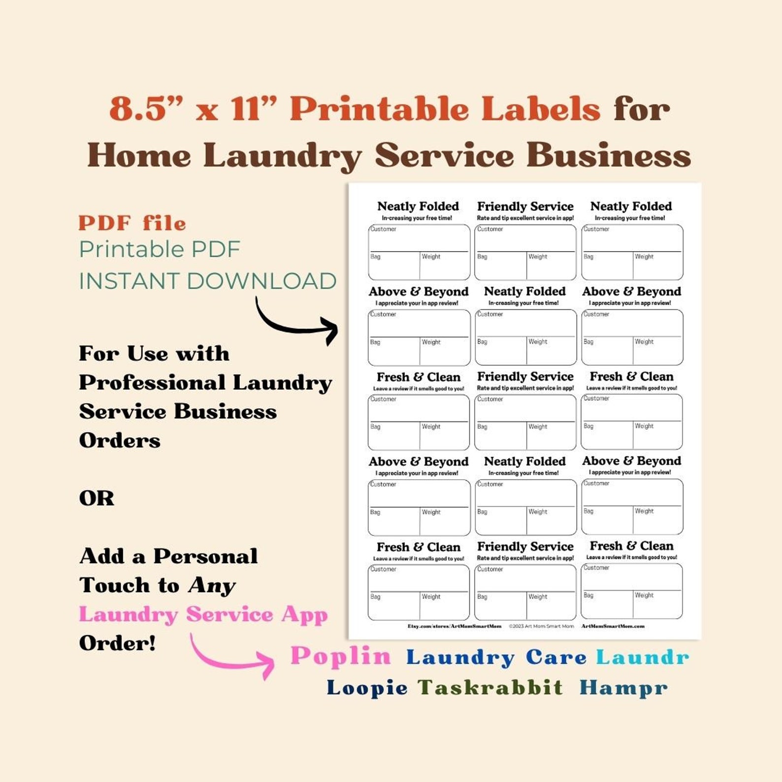 Printable Labels for WASH & FOLD Business - 8.5" X 11" Printable PDF ...