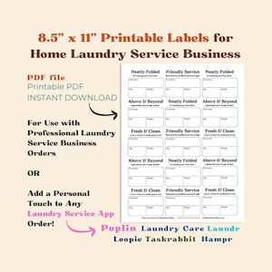 Printable Labels for WASH & FOLD Business - 8.5" X 11" Printable PDF ...