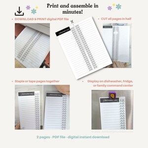 Dishwasher Log Chore Chart for Dishes - Printable PDF Download - Black ...