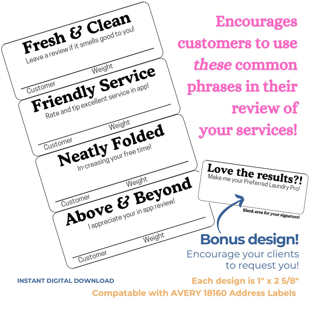Printable Labels for Laundry Service - 8.5" X 11" PDF Download ...