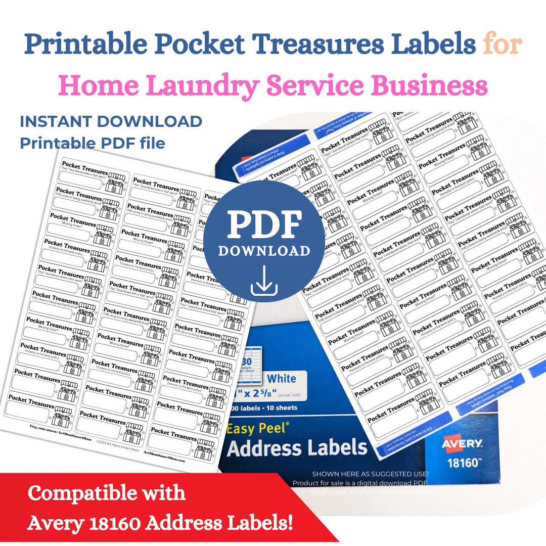 Pocket Treasures Printable Property Labels for WASH & FOLD Laundry ...